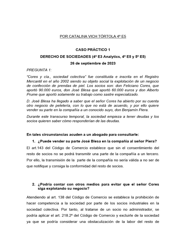 CASO PRÃ CTICO 1 | PDF | Sociedad General