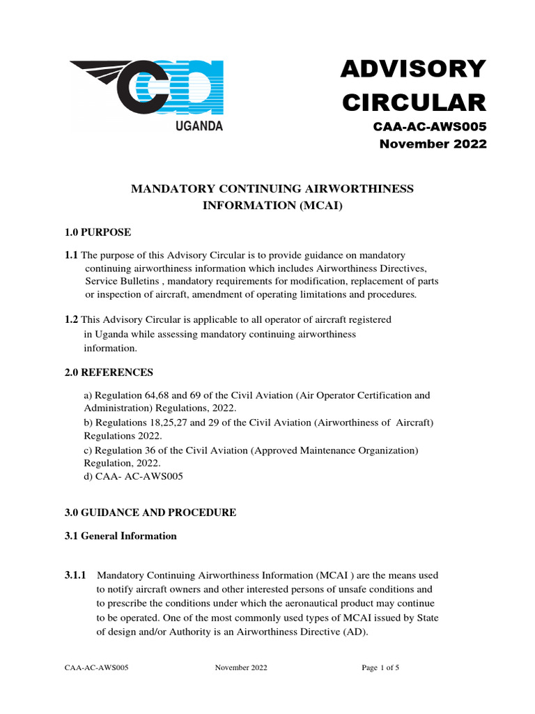 CAA AC AWS005 Mandatory Continuing Airworthiness Information | PDF ...
