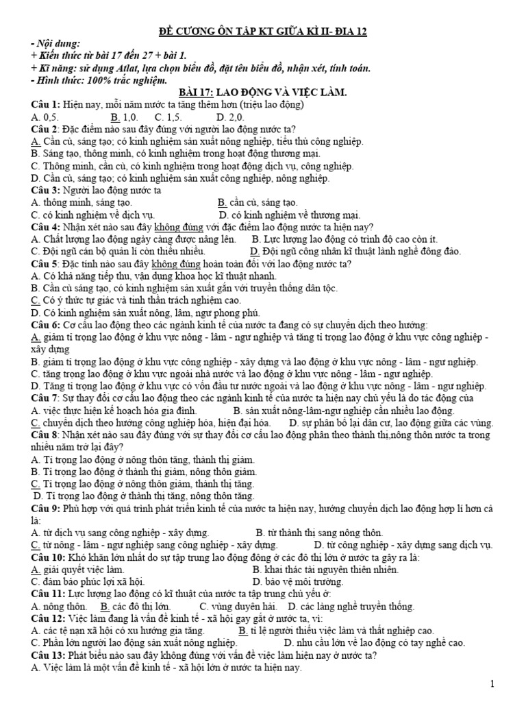 De Cuong On Tap Giua Ki 2 d12 | PDF