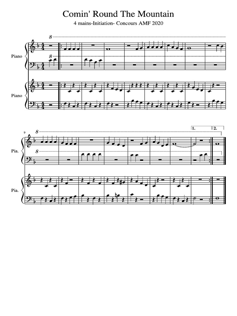Comin'Round the Mountain 4 Mains Initiation | PDF