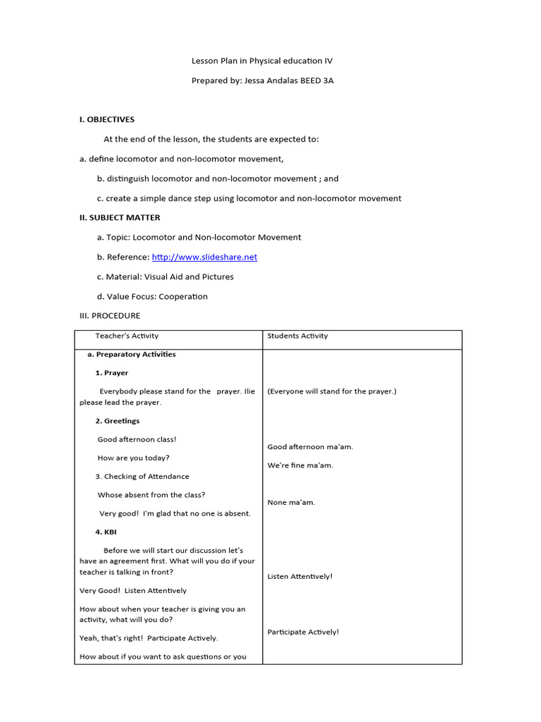 Lesson Plan in-WPS Office | PDF | Animal Locomotion | Walking