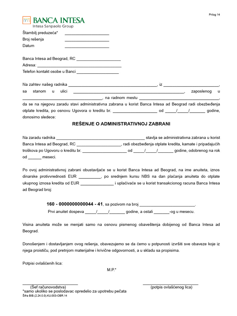 Prilog 14 - Administrativna Zabrana EUR | PDF