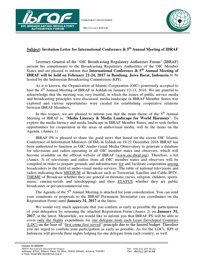IBRAF 5 Annual Meeting Bandung Invitation Letter | PDF | Organisation ...