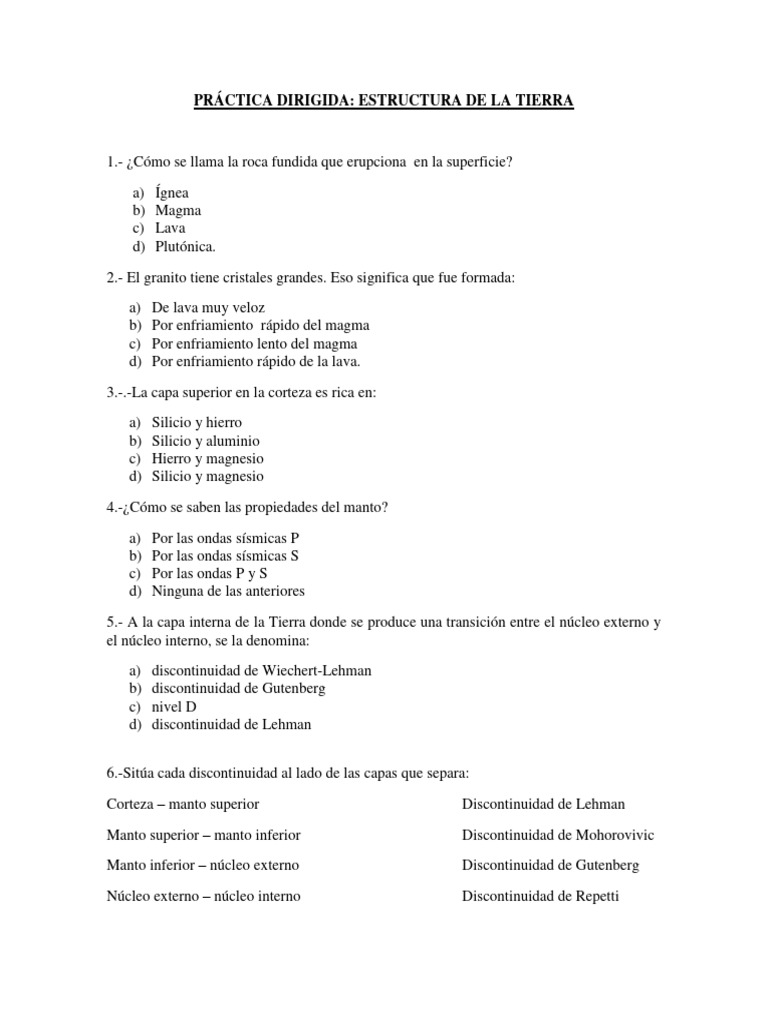 Practica Dirigida Estructura Tierra | PDF | Magma | Tierra