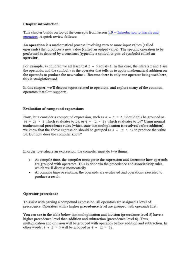 6.1 - Operator Precedence and Associativity | PDF | Computing ...