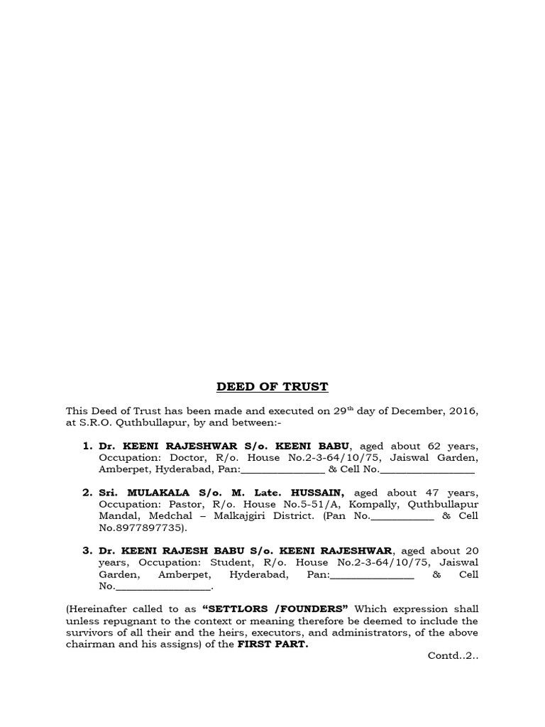 DEED OF TRUST DT.29-12-2016 | PDF | Civil Law (Common Law) | Civil Law ...