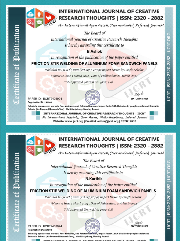 IJCRT - 254008 Certificate | PDF | Academic Journal | Publishing