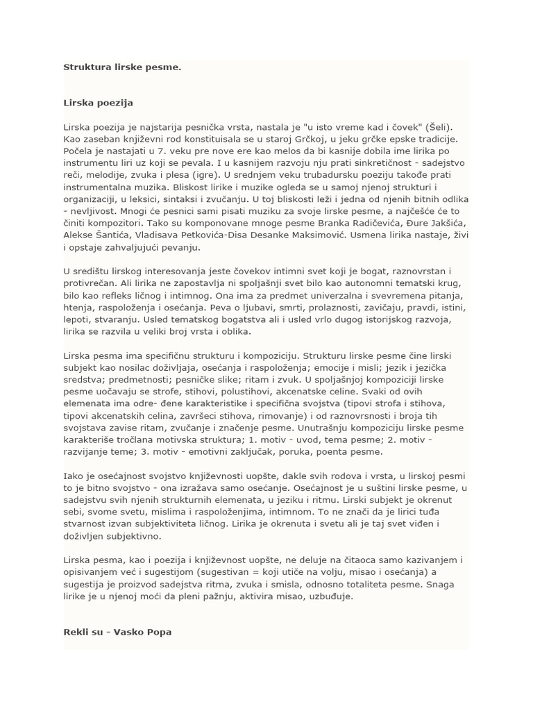 struktura lirske pjesme | PDF