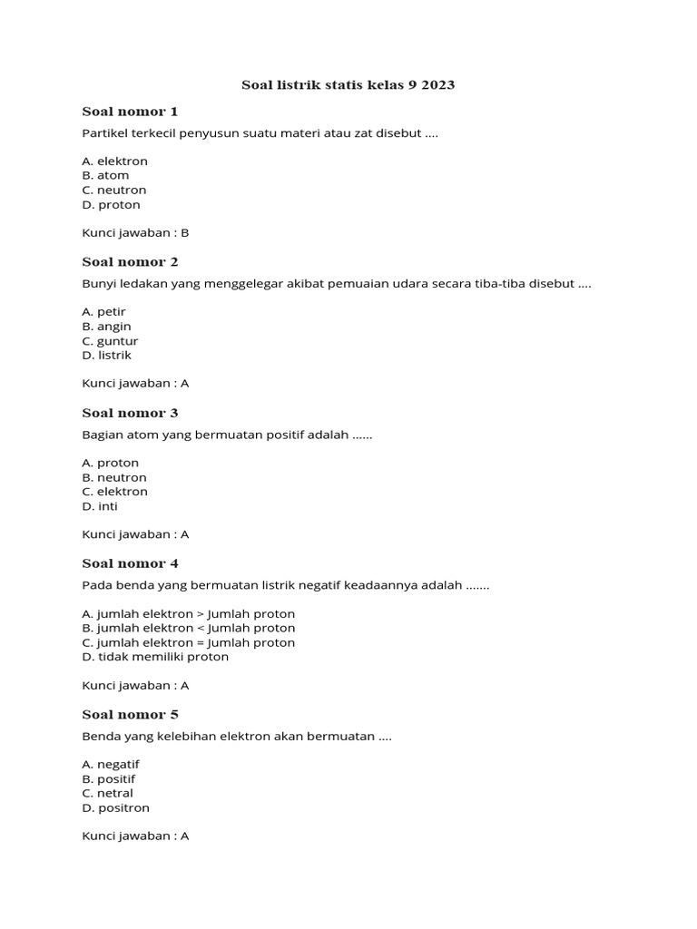 Soal Listrik Statis Kelas 9 2023 | PDF | Sains & Matematika