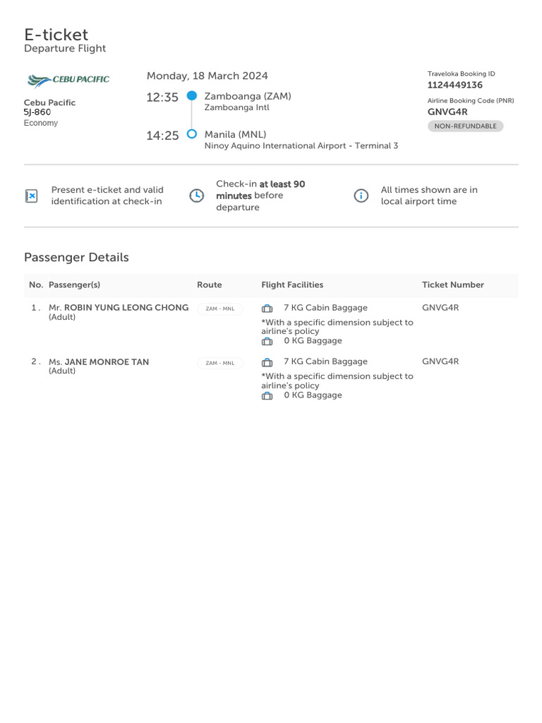 Cebu Pacific E-Ticket Details | PDF | Civil Aviation | Airlines