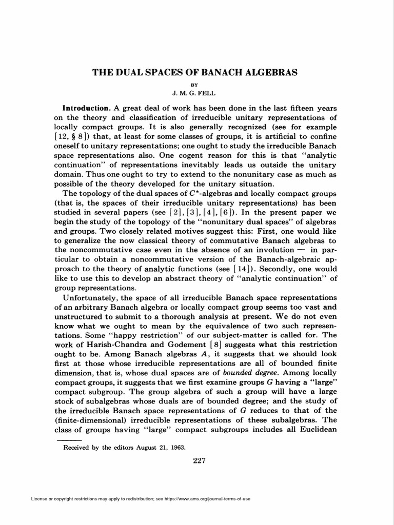 Dual Spaces of Banach Algebras | PDF | Representation Theory | Linear Map