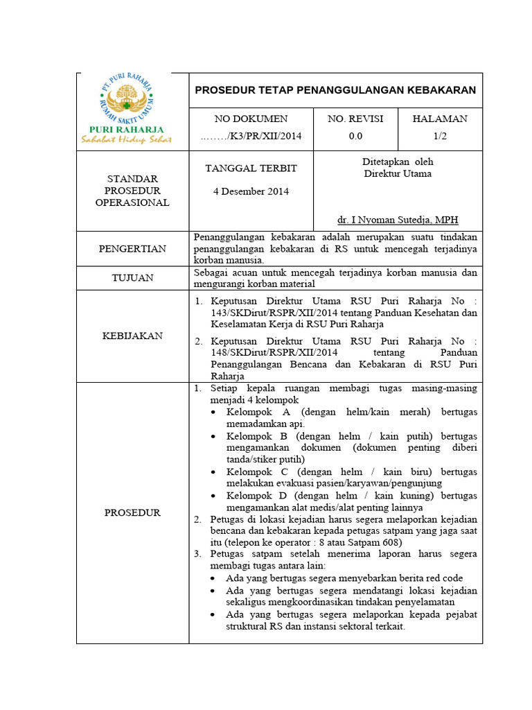Protap Penanggulangan Kebakaran | PDF