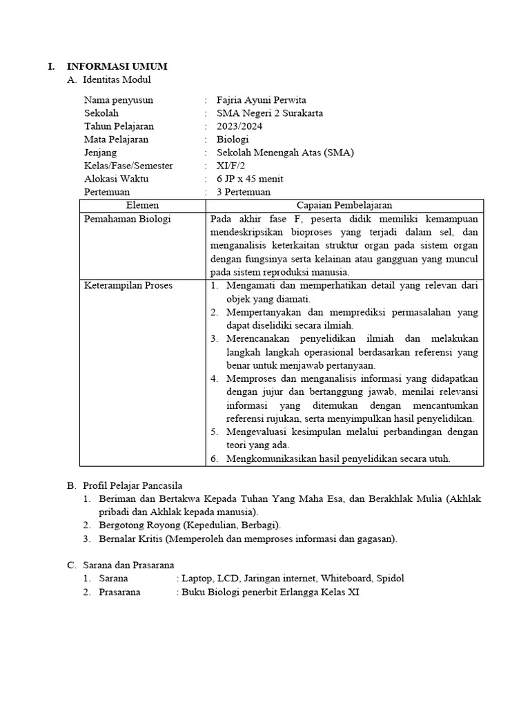 Modul Ajar - Sistem Reproduksi -Ninik | PDF Modul Ajar - Sistem Reproduksi -Ninik | PDF