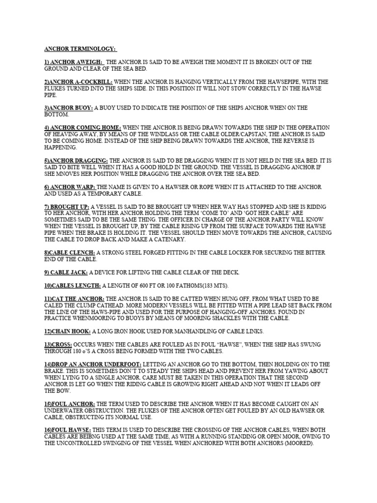 Anchor Terminology | PDF | Anchor | Ships