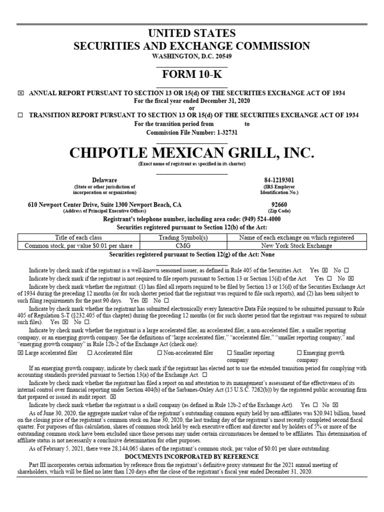 Chipotle 2020 Annual Report Form 10-K | PDF | Food Safety | Chipotle ...