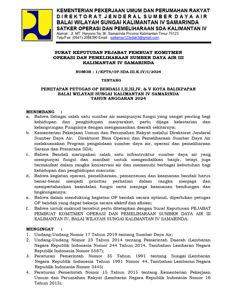 Penetapan Petugas OP Bendali 2024 | PDF | Pengelolaan Keuangan & Uang ...