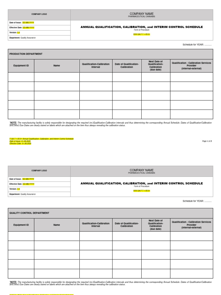 XXX - Qa.f7.1!05!01 - Annual Qualification, Calibration, and Interim ...