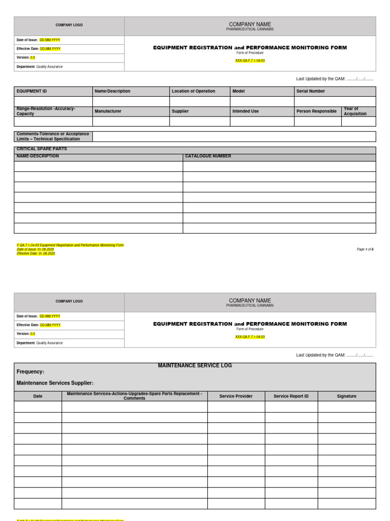 XXX - QA.F7.1-04-03 - Equipment Registration and Performance Montiroing ...
