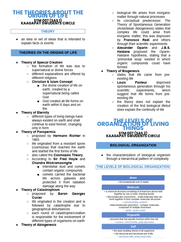 Theories on Life's Origins and Cells | PDF | Epithelium | Cell (Biology)