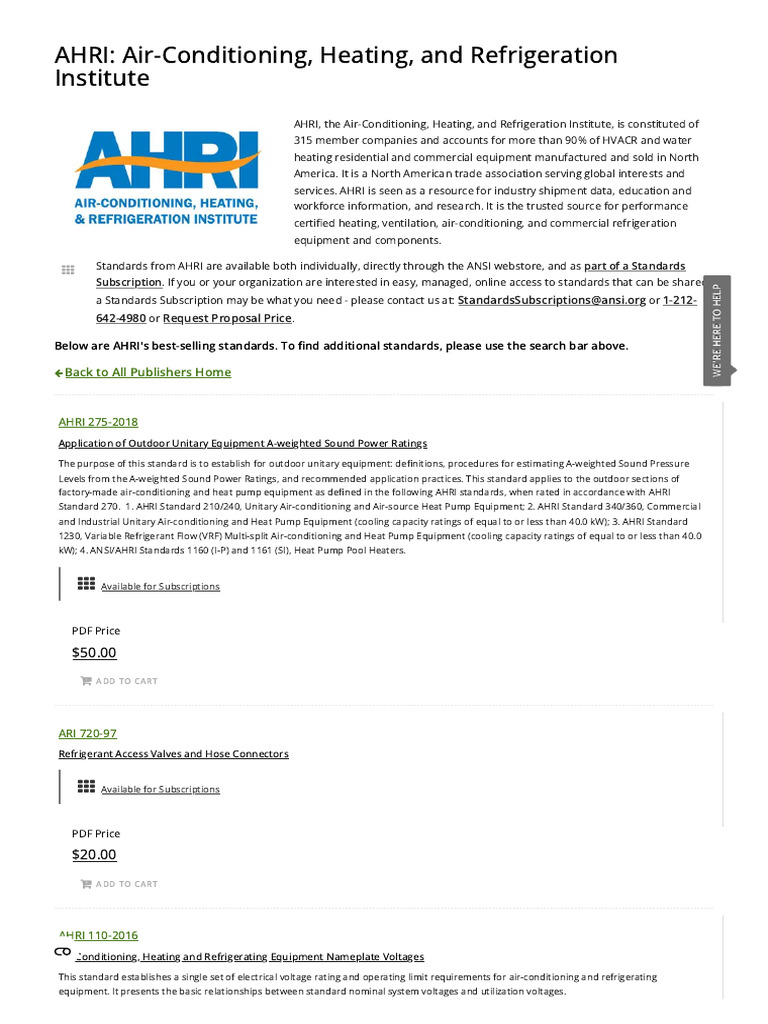 AHRI: Air-Conditioning, Heating, and Refrigeration Institute | PDF | Air Conditioning | Water ...