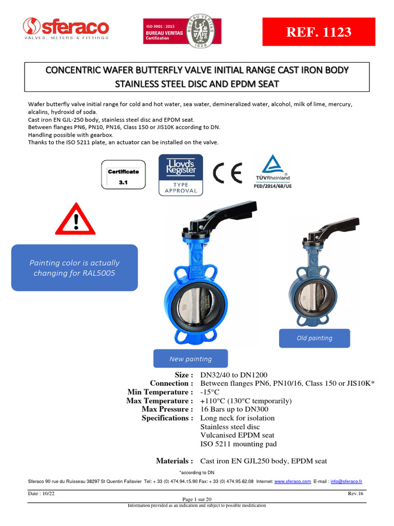 Technical Datasheet Butterfly Valve Initial Wafer Cast Iron Stainless ...