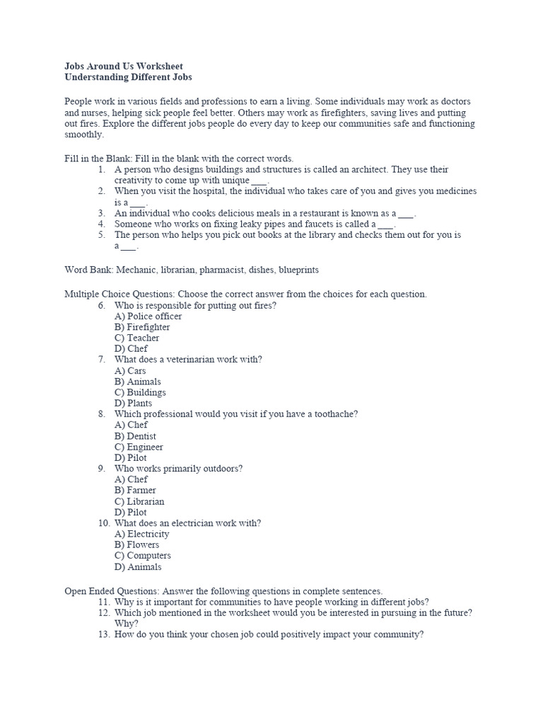 Jobs Around Us Worksheet | Download Free PDF | Chef