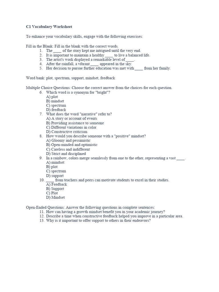 C1 Vocabulary Worksheet | PDF | Career & Growth | Science & Mathematics