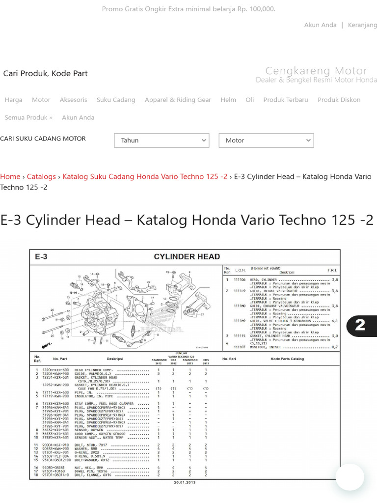 E-3 Cylinder Head - Katalog Honda Vario Techno 125 -2 - Harga Kredit ...