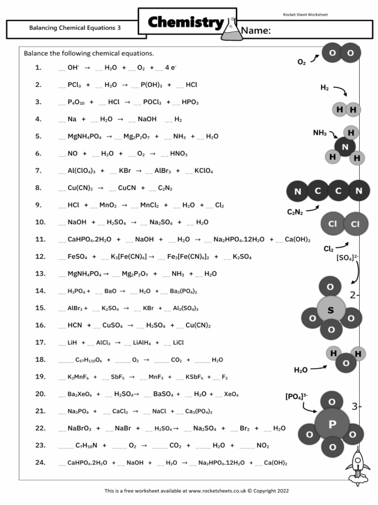 C1-Balancing-Chemical-Equations-_Hard_-Worksheet-_Rocket-Sheets_ | PDF