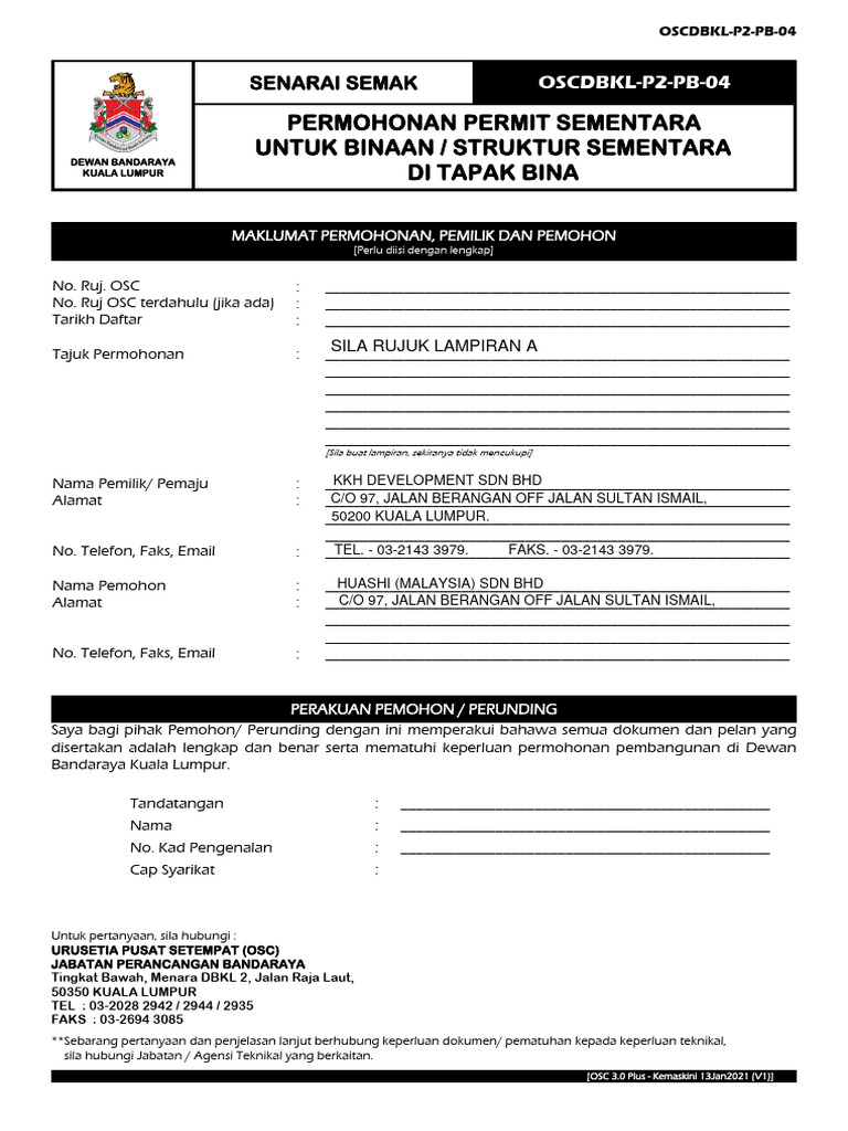 (P2-PB-04) Permohonan Permit Sementara Untuk Bangunan - Struktur ...