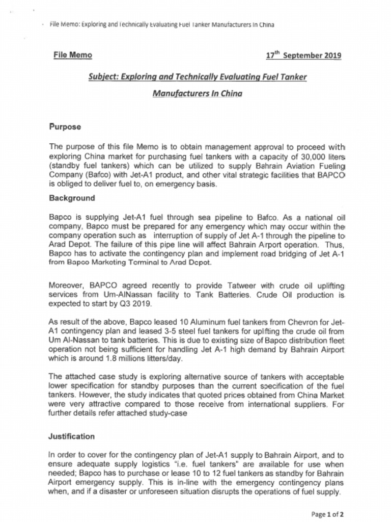 Bahrain Fuel Tanker Supply Contingency Plan | PDF | Supply Chain ...
