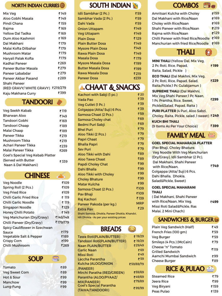 Goel Sweet Shop Menu | PDF | Hamburgers | Ice Cream