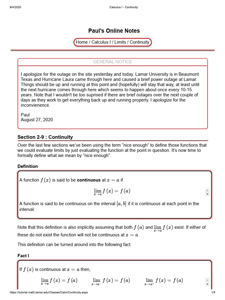 Calculus Continuity Explained | PDF | Function (Mathematics) | Continuous Function