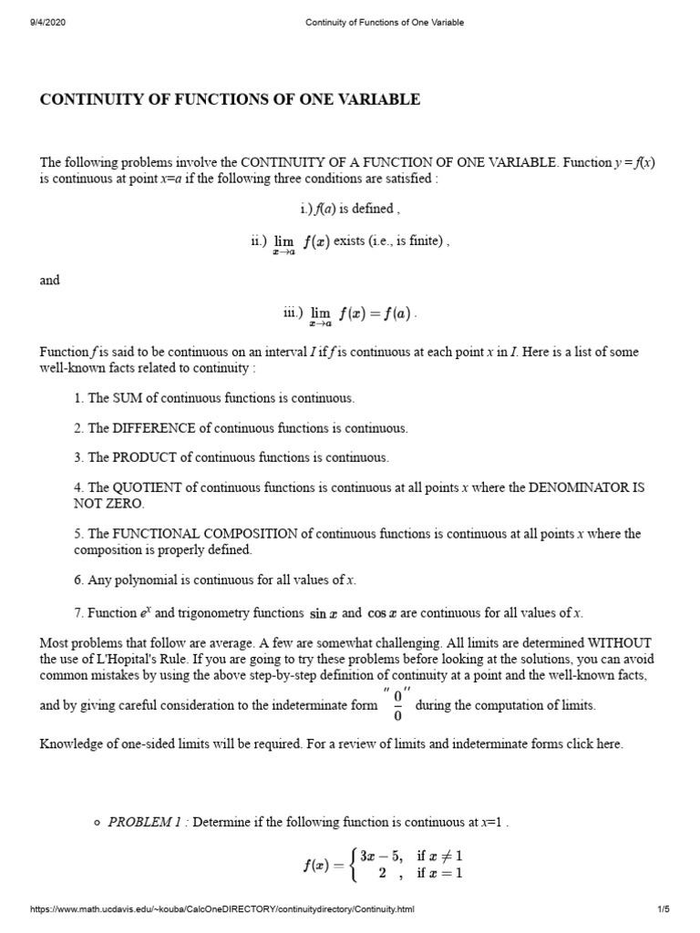 Week 003 Continuity Of Functions Of One Variable Pdf Continuous Function Function