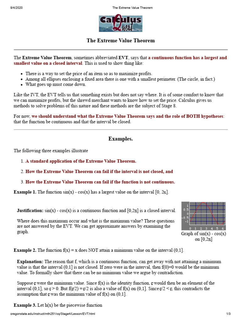 Week 004 The Extreme Value Theorem | PDF | Argument | Function ...
