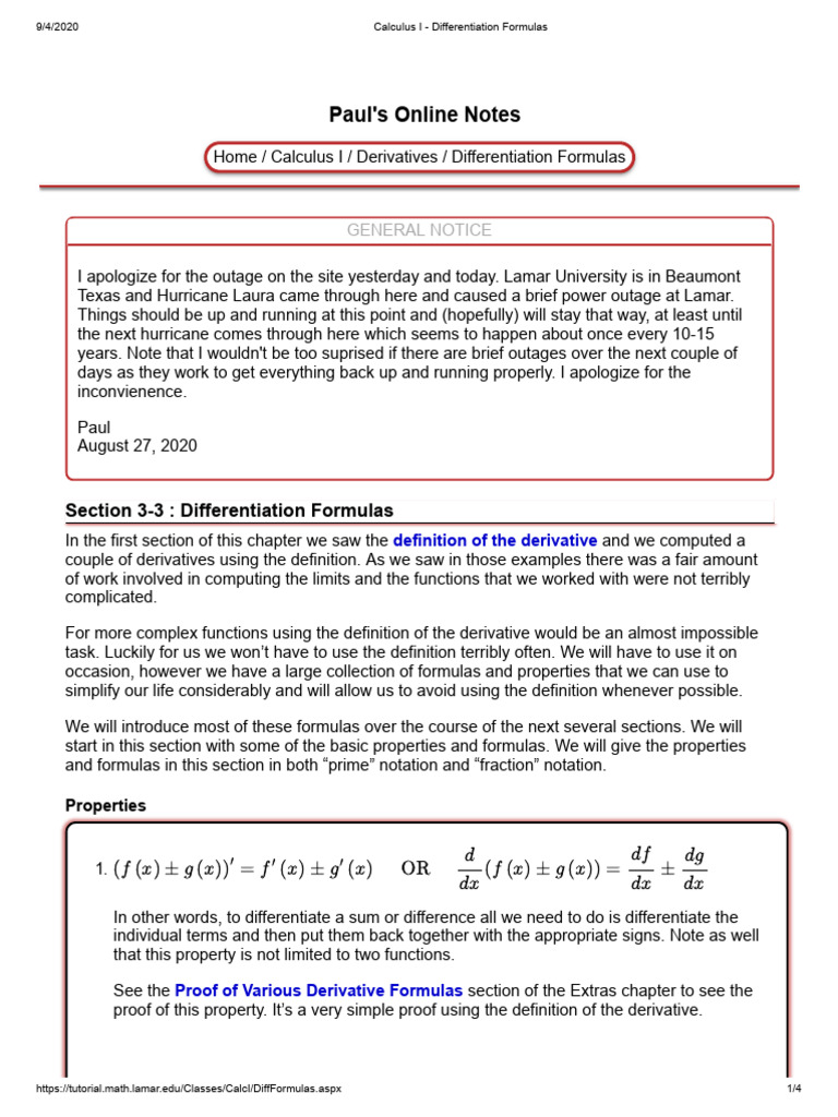 Week 006 Calculus I Differentiation Formulas Pdf Derivative