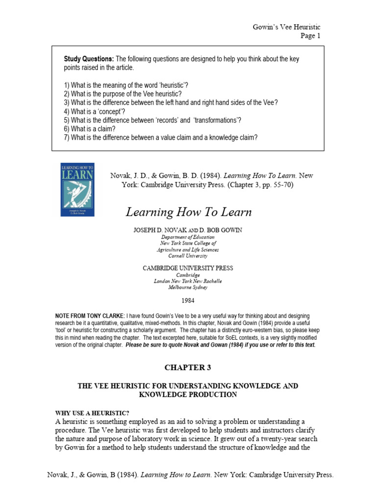 Novak J. D. Gowin B. D. 1984 - Learning How To Learn. Chapter 3 Pp. 55 ...