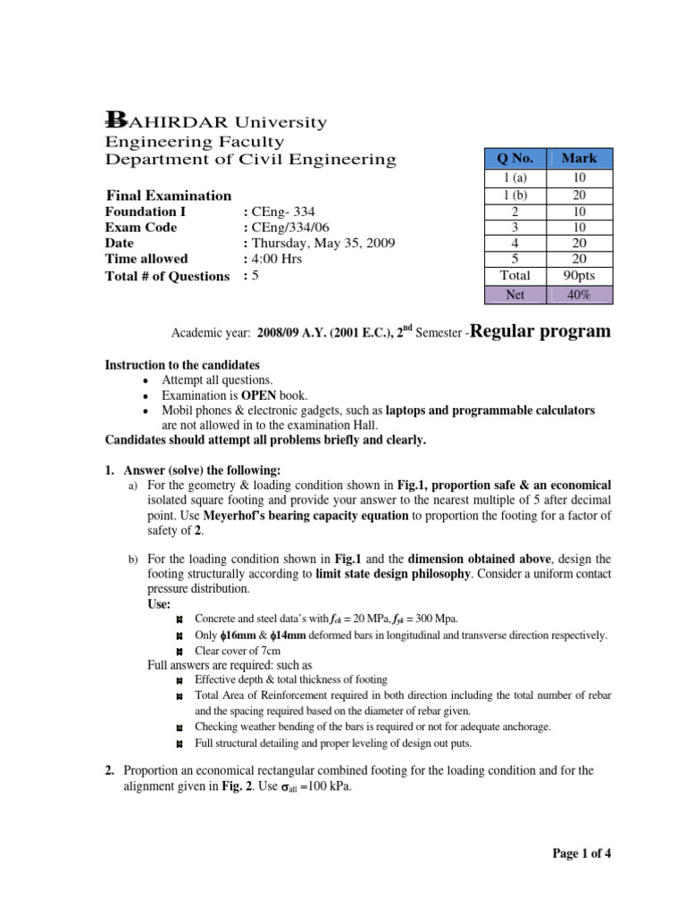Civil Engineering Final Exam Questions | PDF | Applied And ...