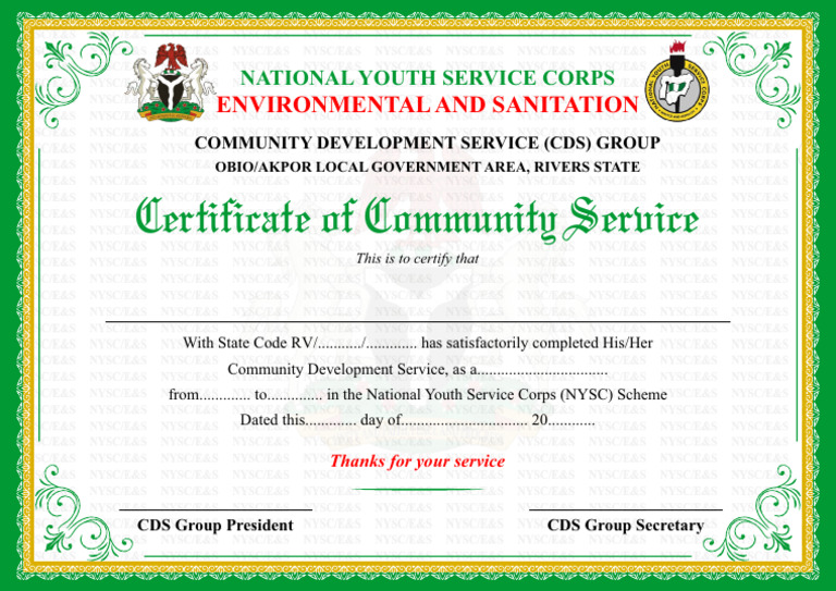 Certificate of Community Service E&s | PDF