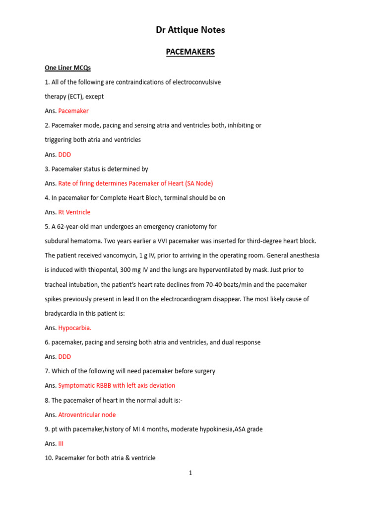 Pacemaker Management and Anesthesia Guide | PDF | Artificial Cardiac ...