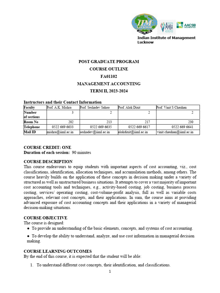 Manac Outline 2023-24 | Download Free PDF | Cost Accounting | Academic Dishonesty