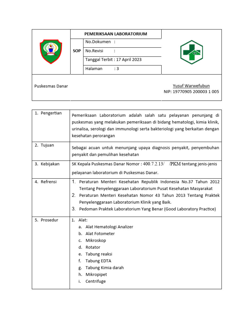 SOP LABORATORIUM | PDF
