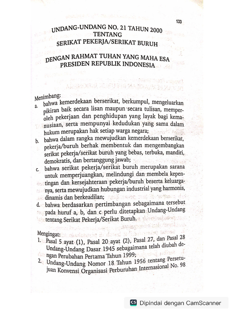 UU No. 21 Tahun 2000 Serikat Buruh | PDF