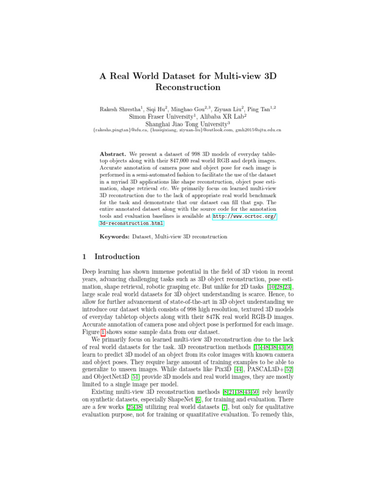 A Real World Dataset For Multi-View 3D | PDF | 3 D Computer Graphics ...