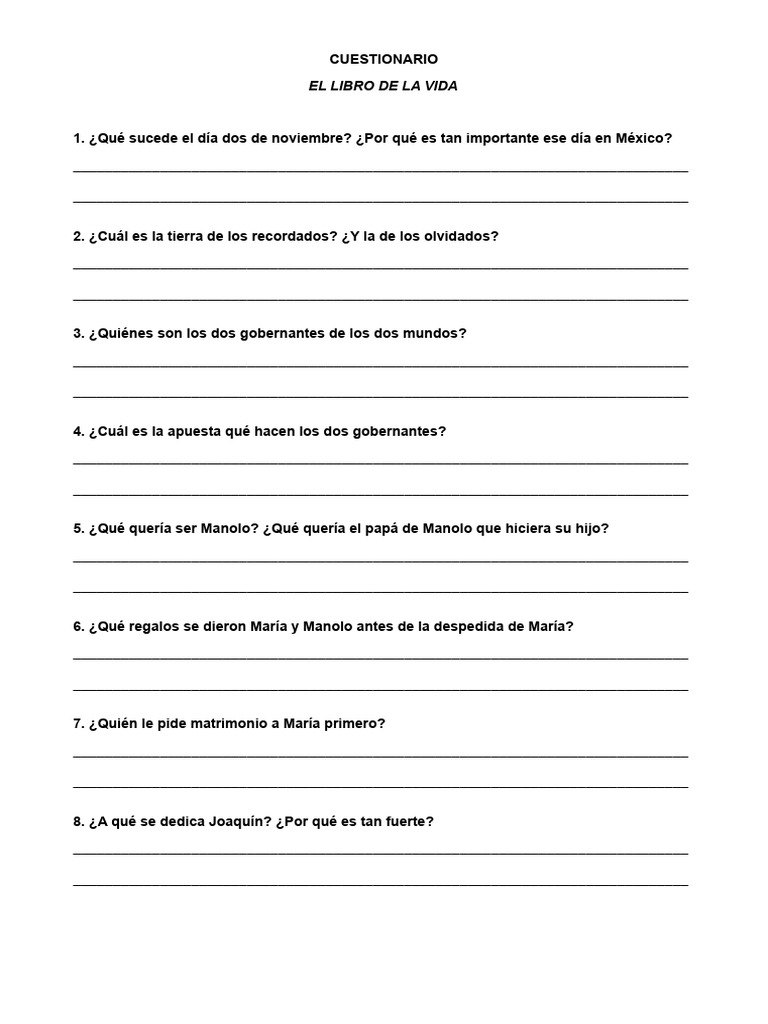 Cuestionario El Libro de La Vida | PDF