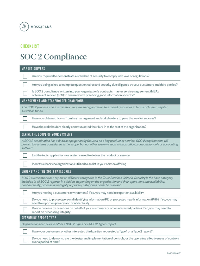 21-ADV-0751_SOC_2_Compliance_PRINTABLE_Checklist | PDF | Computer Security | Security
