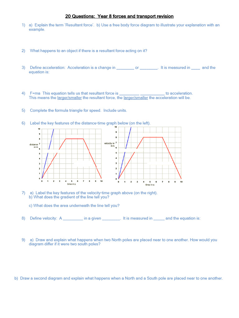 20 Questions Revision Task | PDF | Force | Acceleration