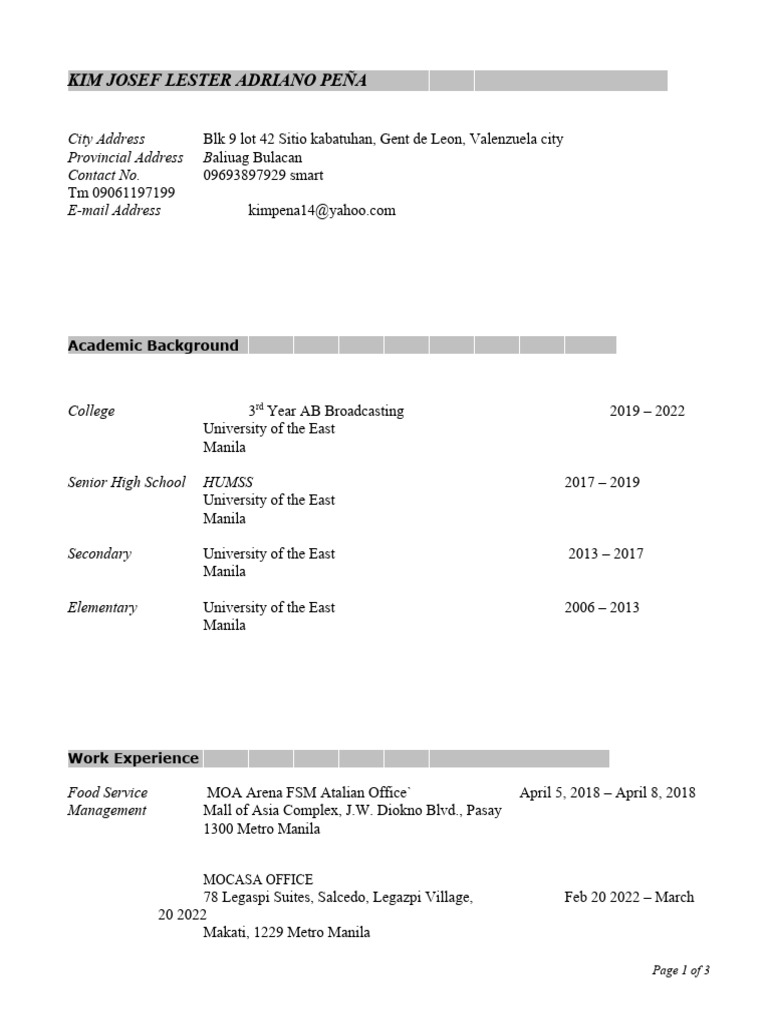 Kim Resume-123 | PDF | Manila