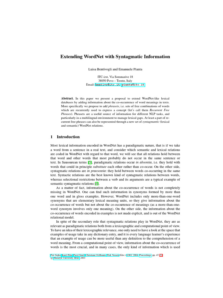 Extending WNwith Syntagmatic | PDF | Idiom | Semantics