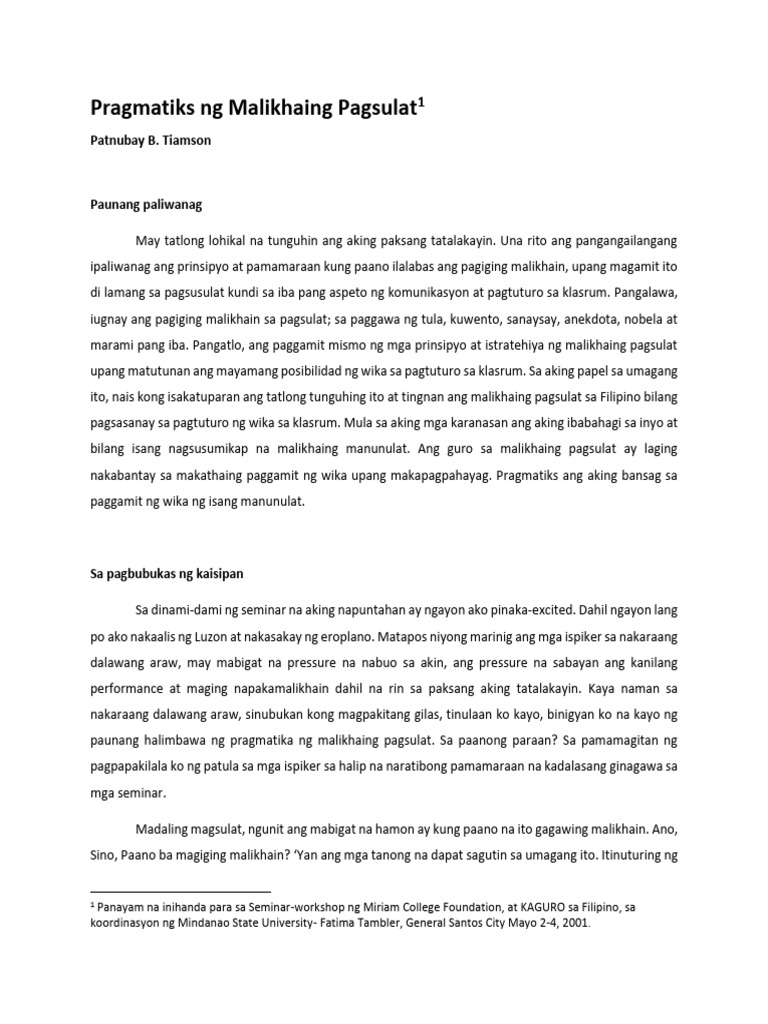 2 - Pragmatiks NG Malikhaing Pagsulat | PDF